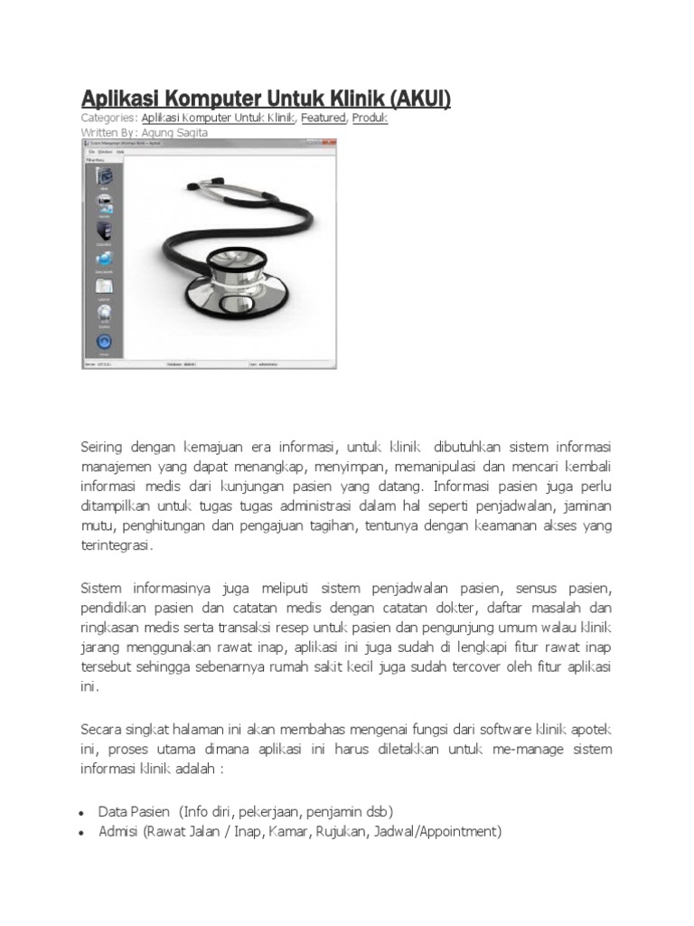 Aplikasi Komputer Untuk Klinik | PDF