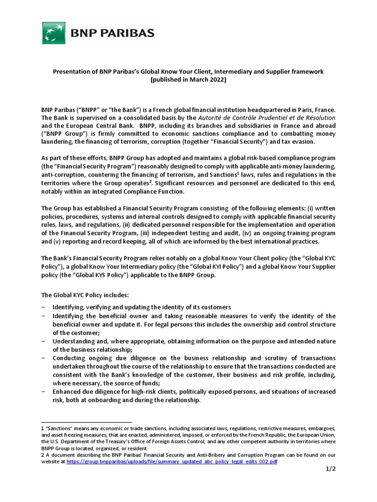 BNP Paribas - KYC | PDF | Bnp Paribas | Government