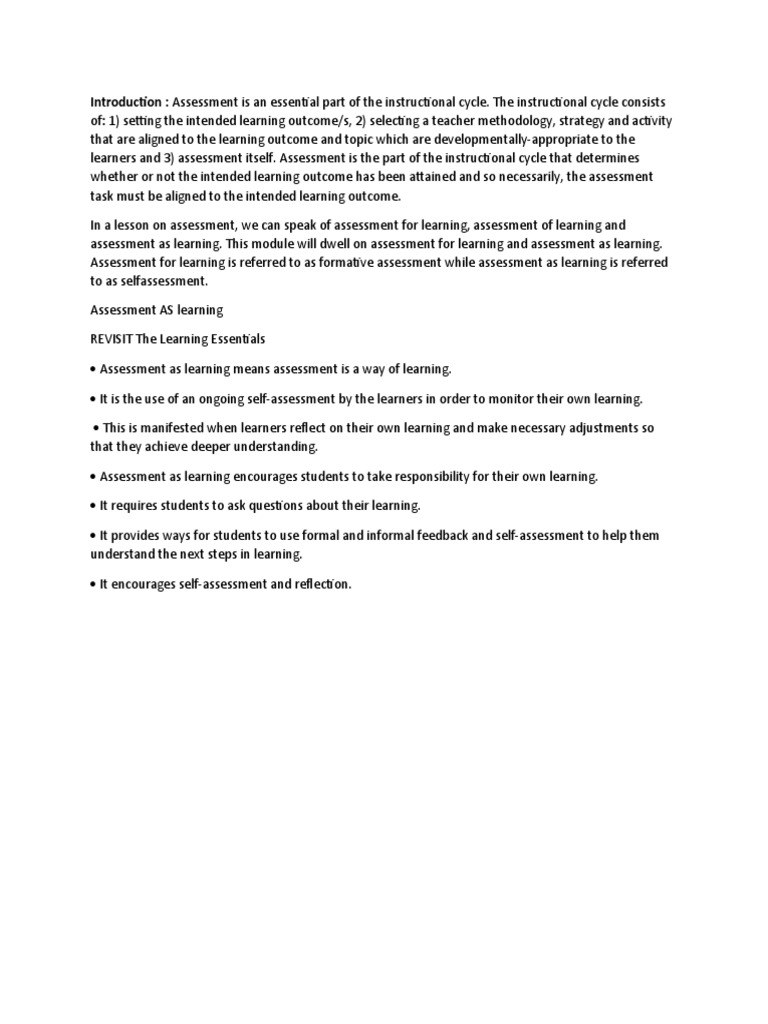 Understanding Assessment as Learning | PDF | Career & Growth | Self ...