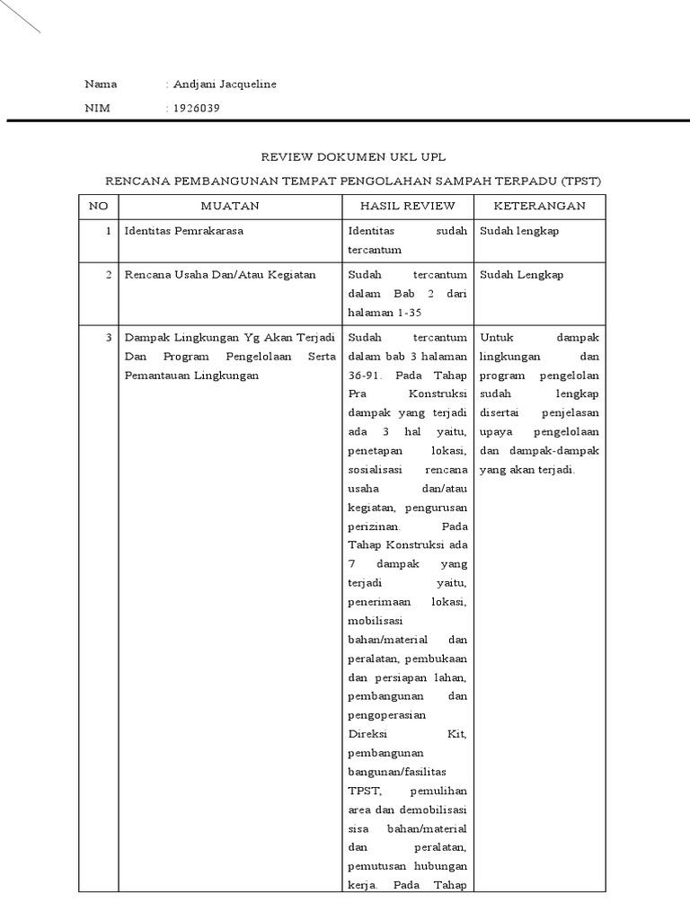 Review Dokumen UKL UPL | PDF