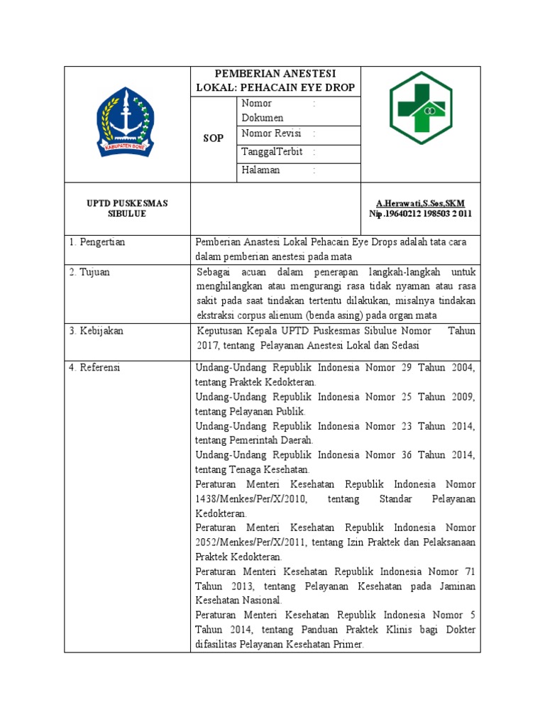 SOP Anastesi Lokal - Pehacain Eye Drops | PDF