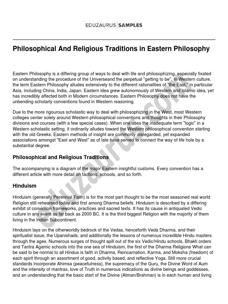 Philosophical and Religious Traditions in Eastern Philosophy | PDF ...
