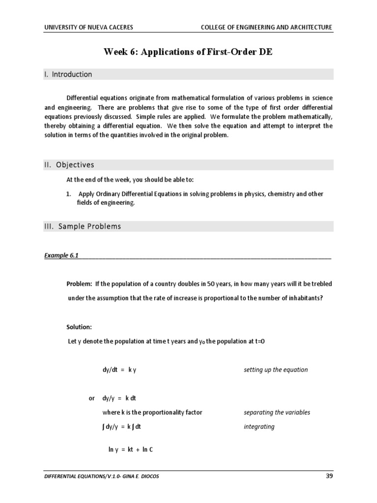 Applications Of Differential Equations Pdf Differential Equations