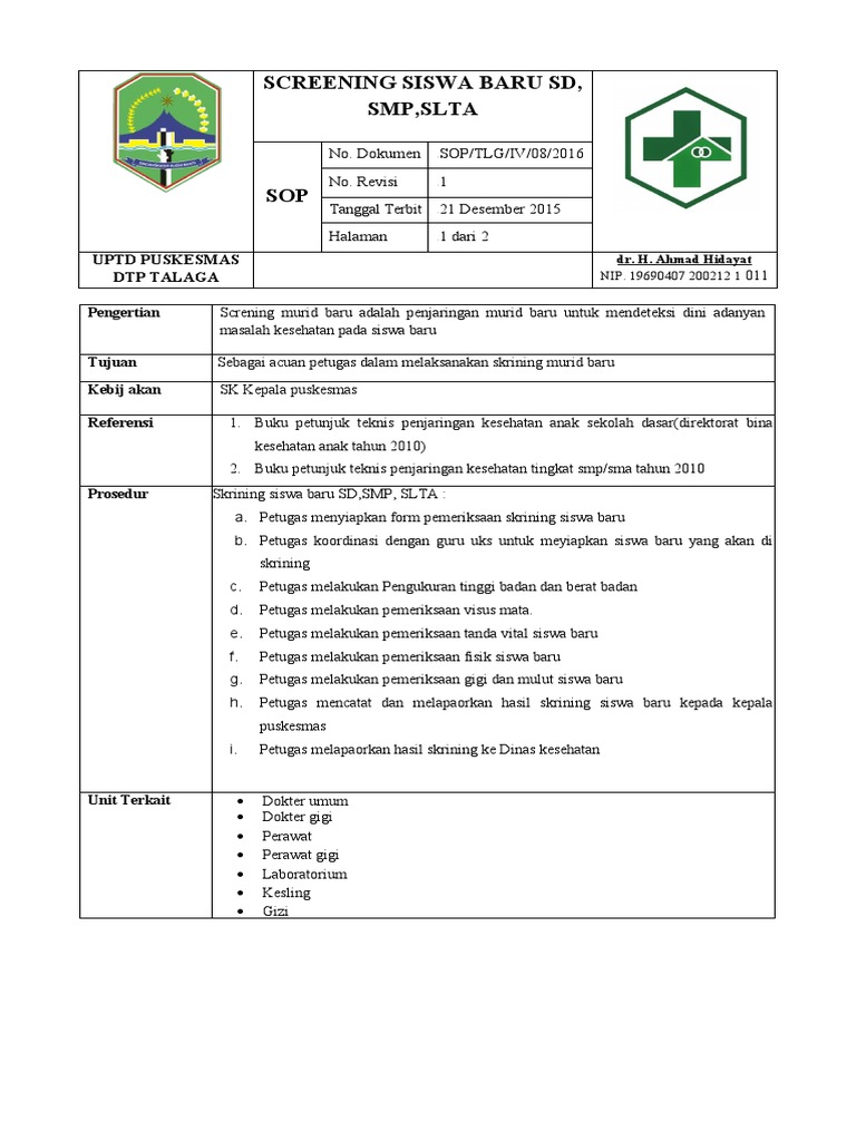 SOP Screening Anak Sekolah | PDF