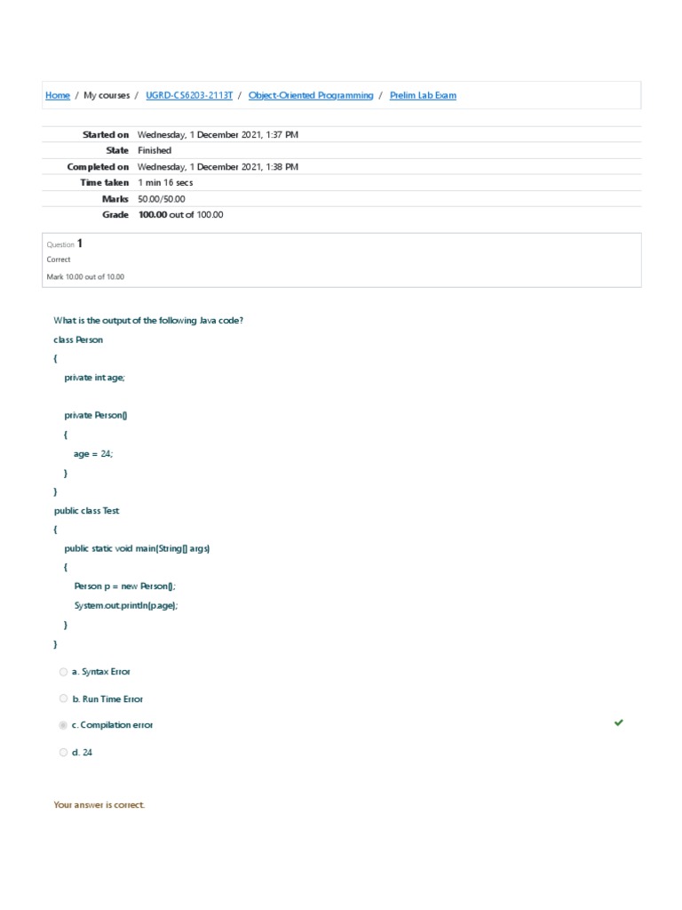 Object-Oriented Programming Lab Exam Results | PDF | Class (Computer ...
