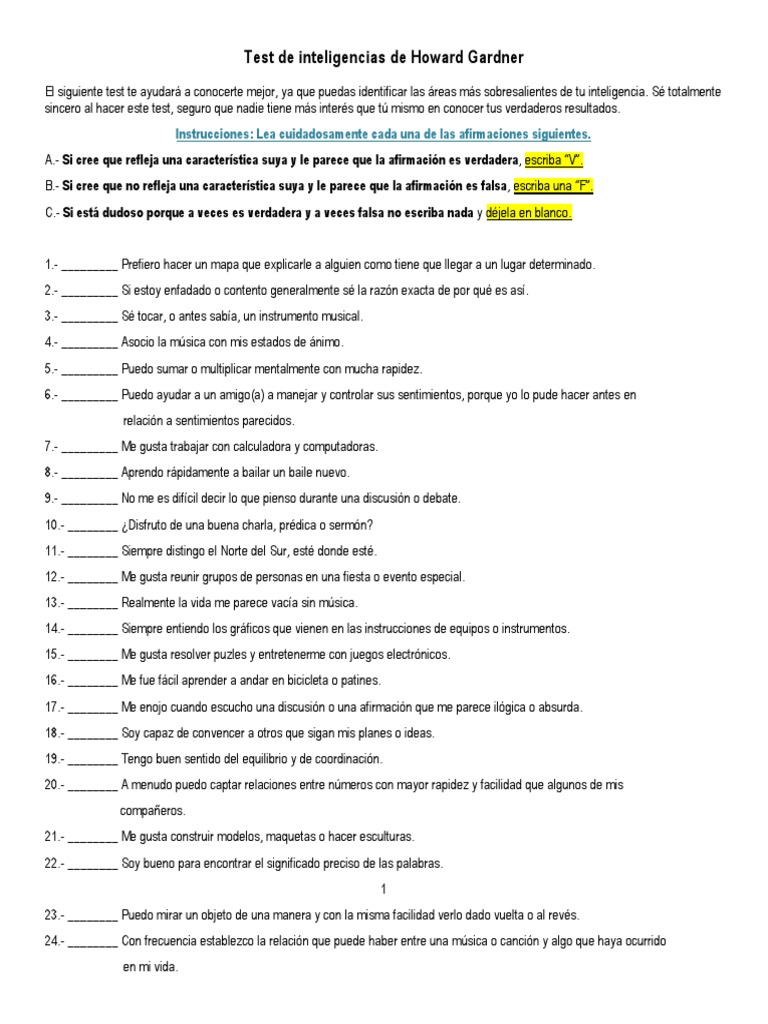 Test de Inteligencias de Howard Gardner | PDF | Inteligencia | Pensamiento