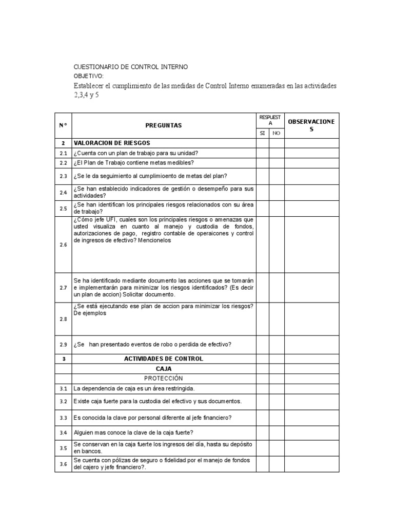 Cuestionario de Control Interno | Descargar gratis PDF | Cheque | Bancos