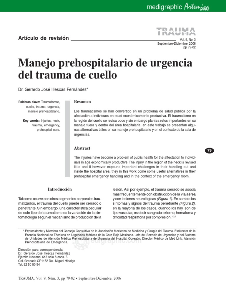 Trauma de Cuello Manejo Prehospitalario | PDF | Lesión | Reanimación ...