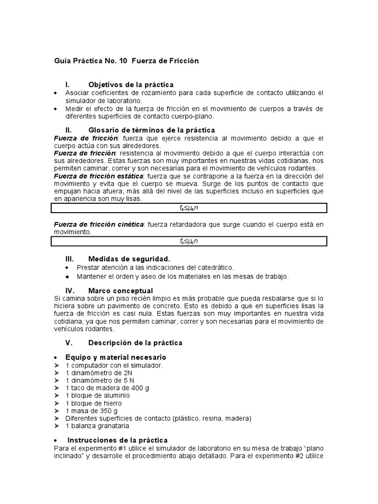 Guía Práctica LF-401-No 10 | PDF | Fricción | Fuerza