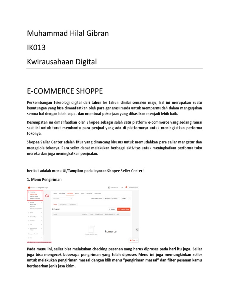 Tugas KWH Digital - Ecommerce - Muhammad Hilal Gibran - IK013 | PDF