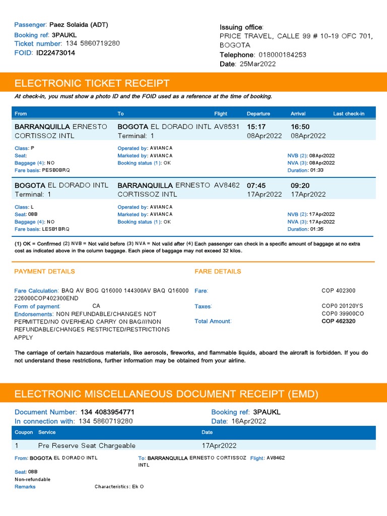 Your Electronic Ticket-EMD Receipt | PDF | Transport