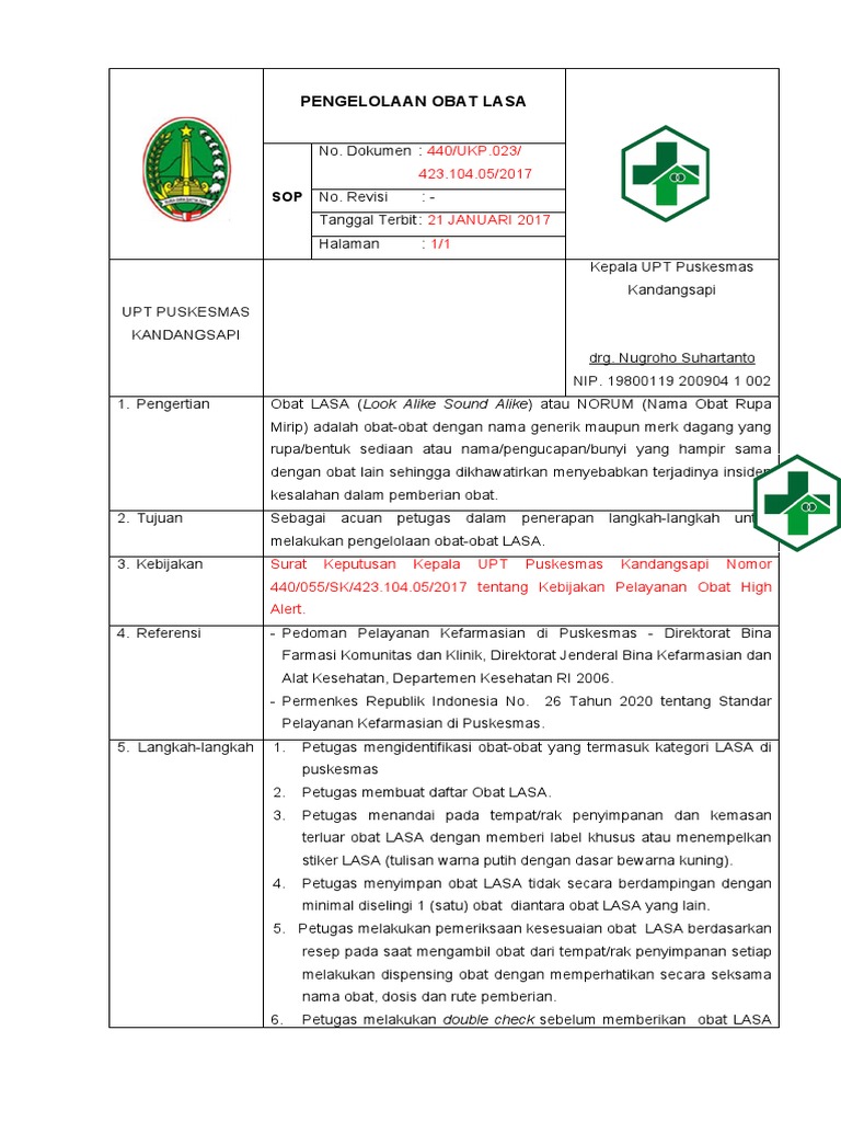 SOP Pengelolaan OBAT LASA | PDF