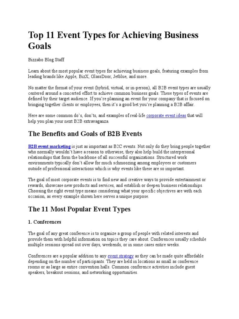 Top 11 Event Types For Achieving Business Goals | PDF | Macaroni And ... Top 11 Event Types For Achieving Business Goals | PDF | Macaroni And ...