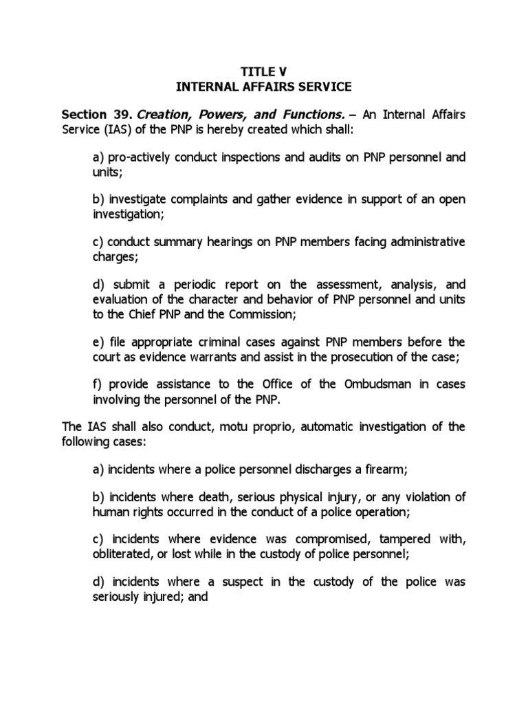 The PNP Internal Affairs Service | Download Free PDF | Police | Judiciaries