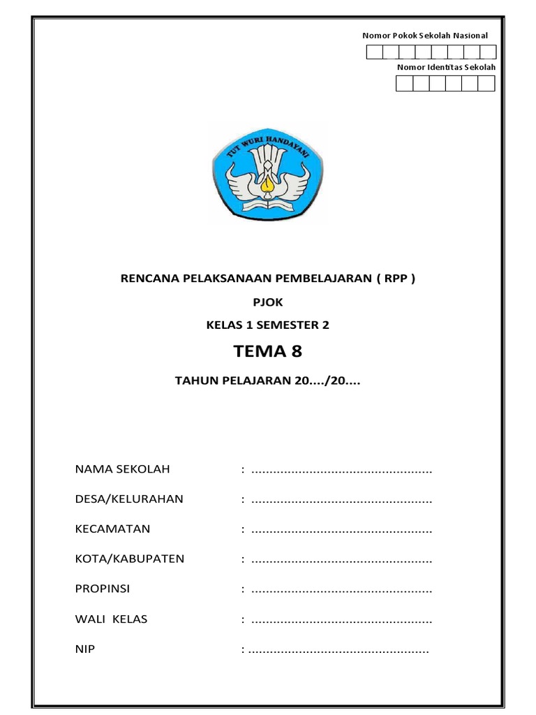RPP 1 Lembar PJOK Kelas 1 Semester 2 Tema 8 | PDF