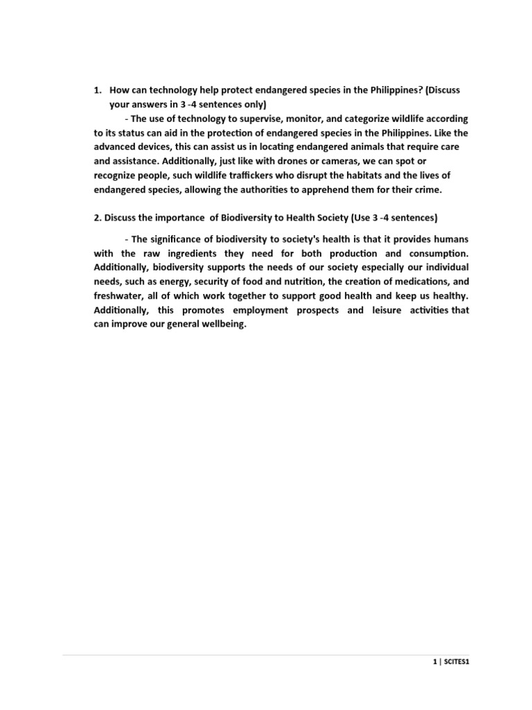 Biodiversity Questions and Answers | PDF