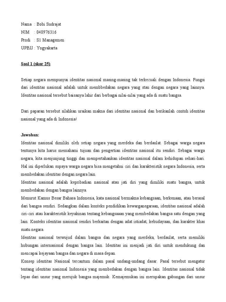 Bobi Sudrajat, S1 Managemen, Yogyakarta, Tugas Tuton Sesi 5 Pendidikan Kewarganegaraan ...