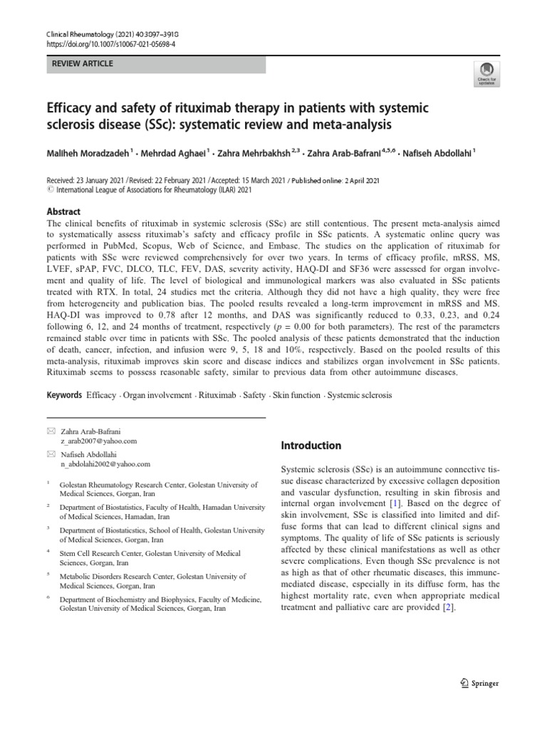 Efficacy and Safety of Rituximab Therapy in Patients With Systemic Sclerosis Disease (SSC ...