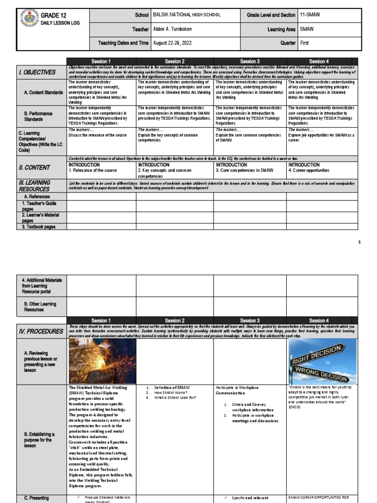 DLL Smaw-W1&2 | PDF | Welding | Construction