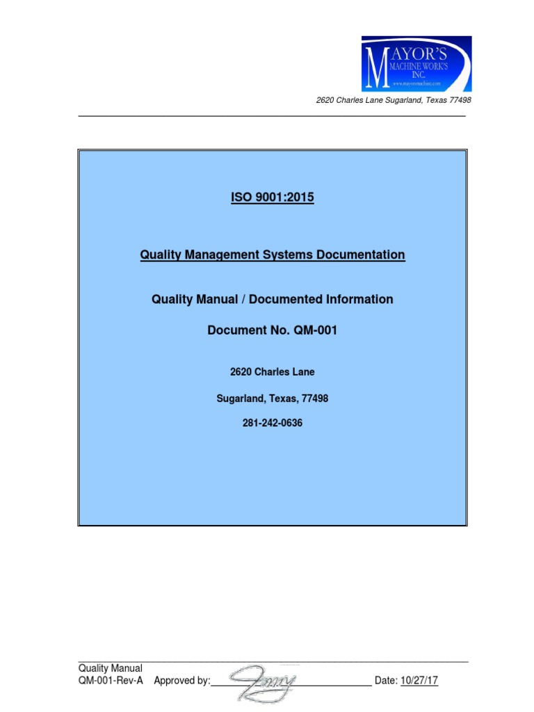 Quality Management System Manual ISO 9001 | PDF | Quality Management ...