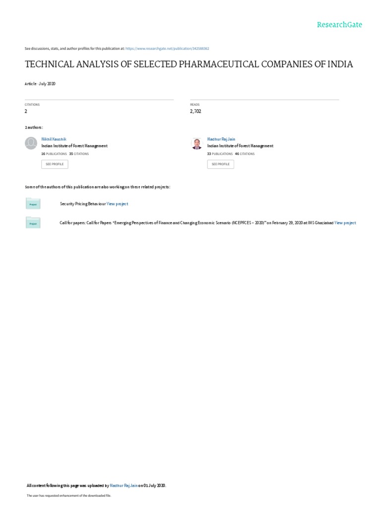 TechnicalAnalysisofSelectedPharmaceuticalCompaniesofIndia | PDF | Technical Analysis | Stocks