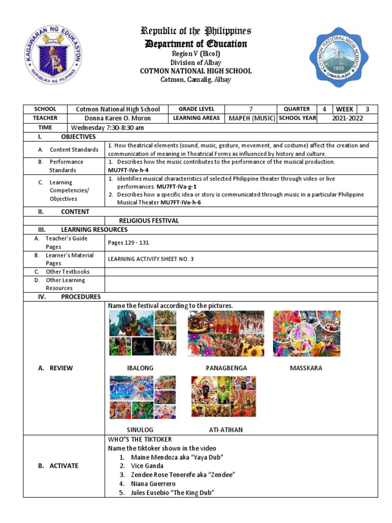 COT Lesson Plan (MUSIC) 1 | PDF | Theatre | Philippines COT Lesson Plan (MUSIC) 1 | PDF | Theatre | Philippines