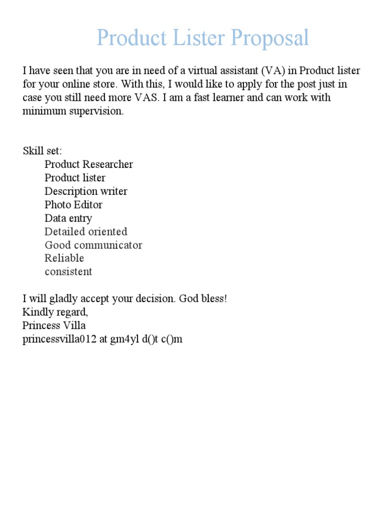 Product Lister Proposal | PDF | Career & Growth