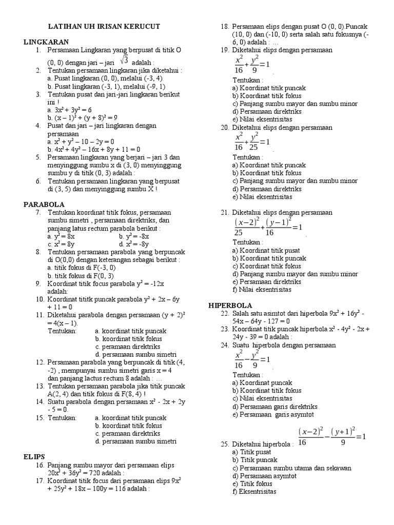 Latihan Uh Irisan Kerucut | PDF