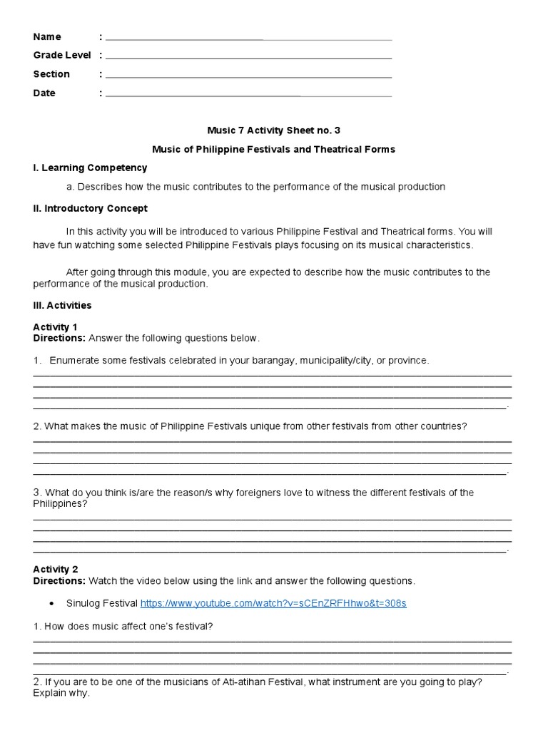 LAS in Music 7 Quarter 4 Week 3 | PDF | Learning | Cognitive Psychology