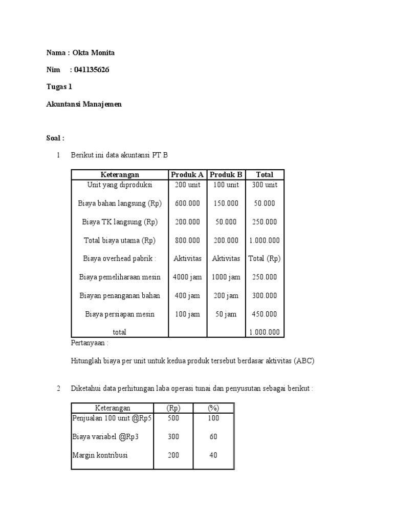 Tugas 2 Akuntansi Manajemen Okta Monita | PDF