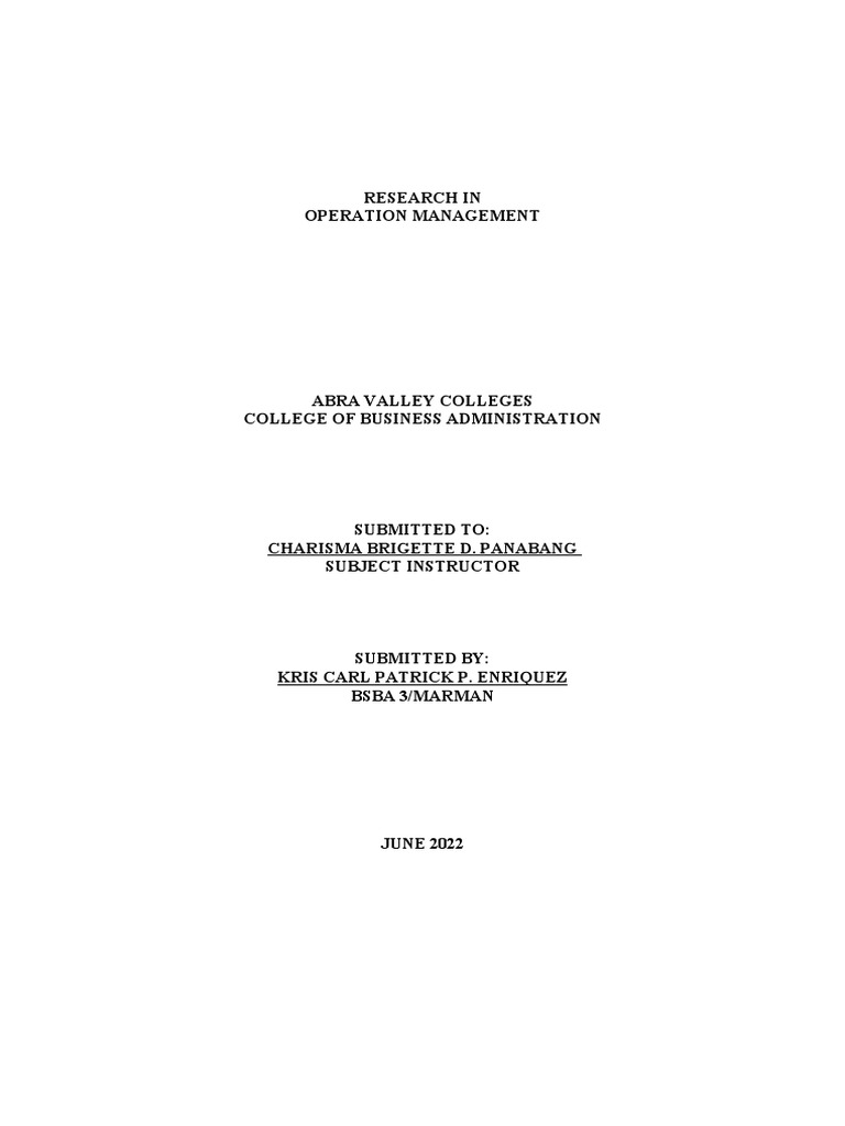 Research in Operation Management | PDF | Customer Satisfaction | Customer