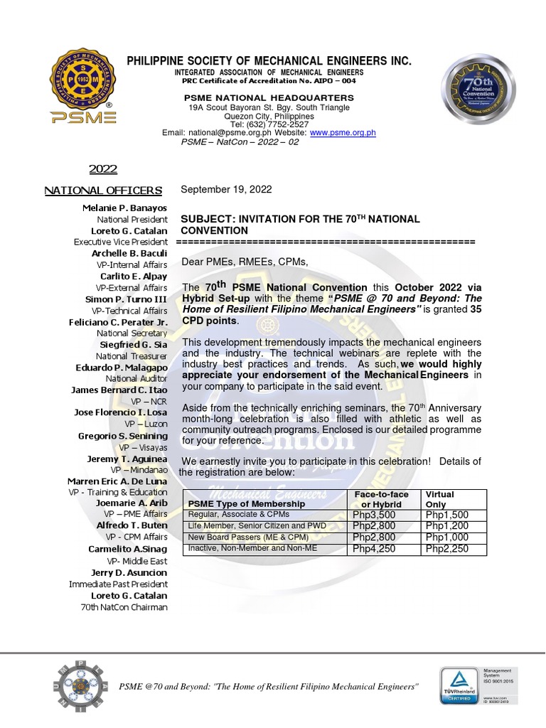 Invitation to the 70th National Convention of the Philippine Society of ...
