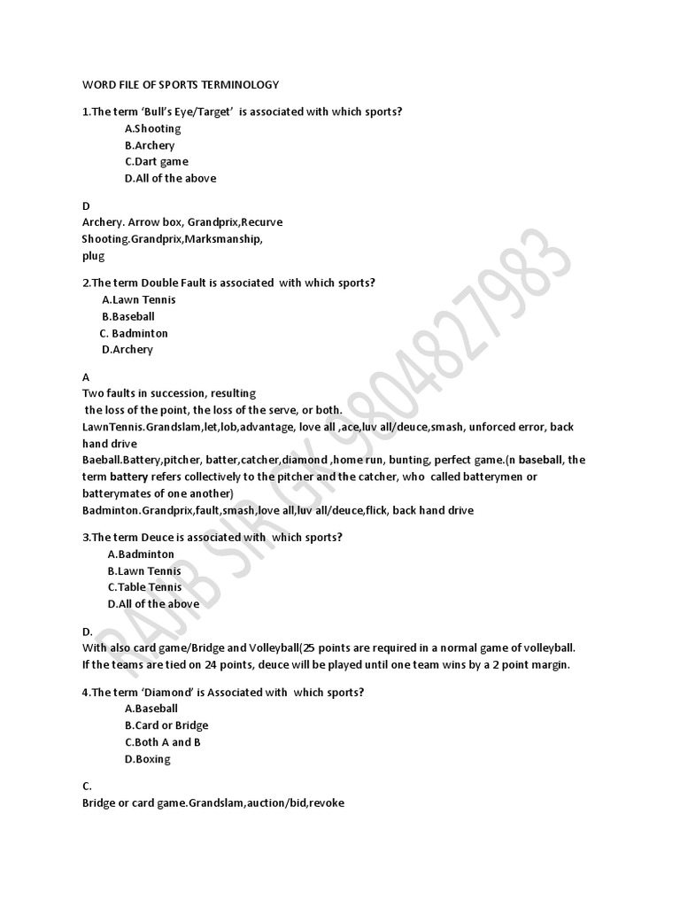 Sports Terminology Glossary Guide | PDF | Contract Bridge | Olympic Sports
