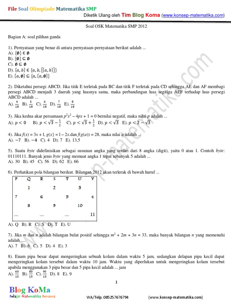 2012 Soal Osk Matik SMP | PDF