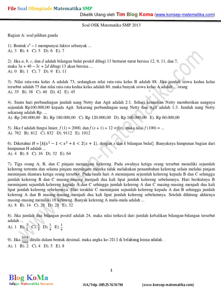2013 Soal Osk Matik SMP | PDF