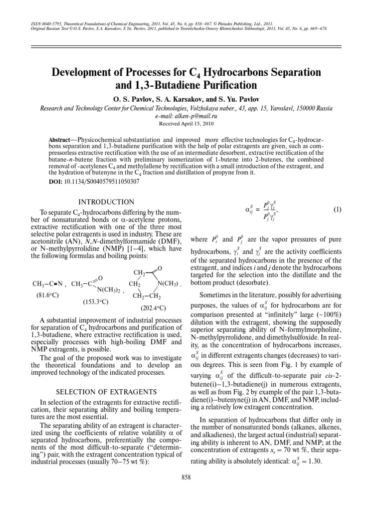 Development of Processes For C4 Hydrocarbons Separation | PDF ...