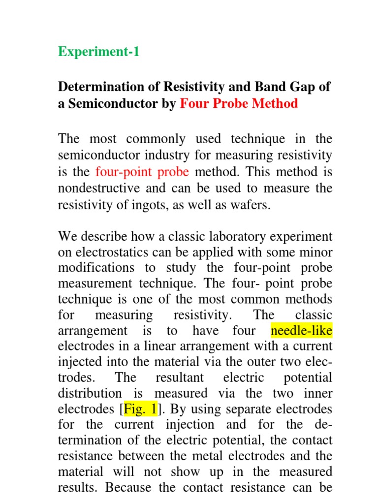 Four Probe Method-Lab | PDF | Electrical Resistivity And Conductivity ...