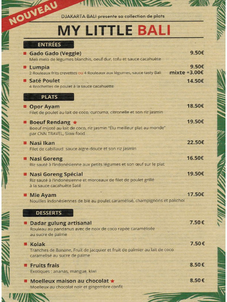 Menu Djakarta Bali 2022 FR | PDF