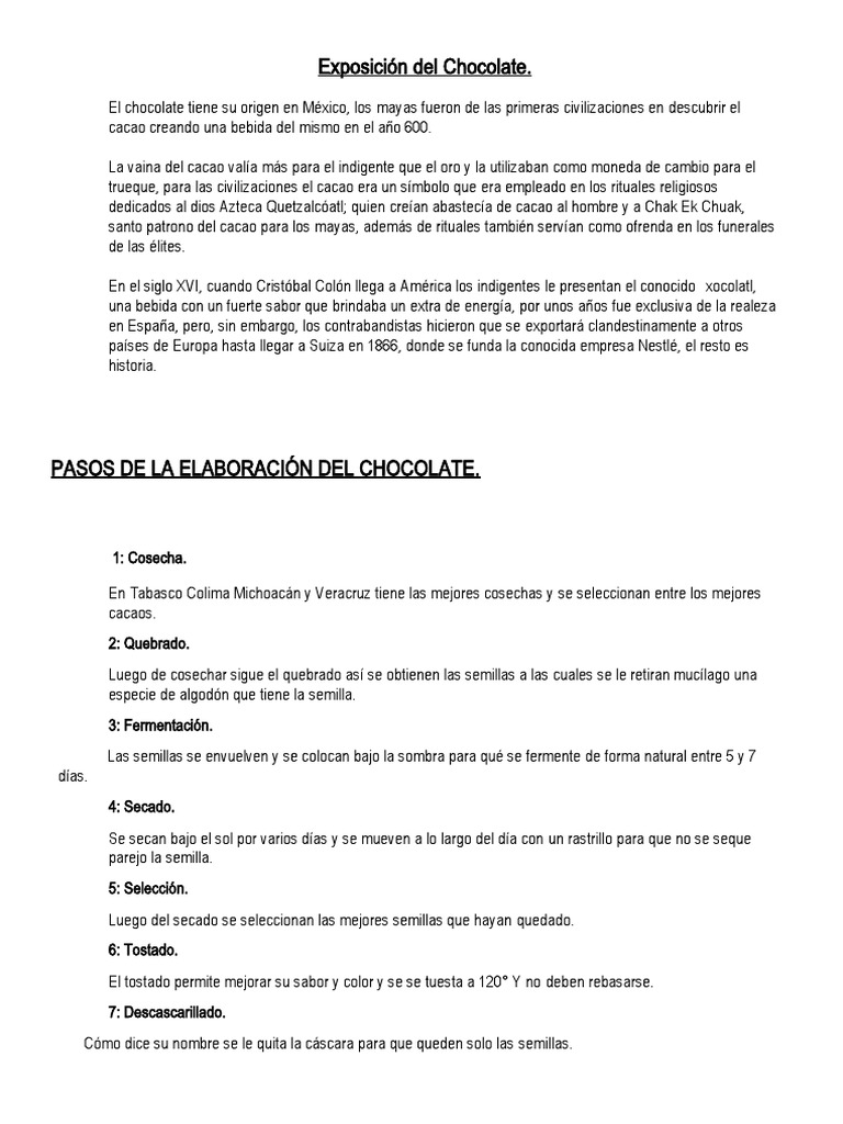 Historia y Proceso del Chocolate | PDF | Chocolate | Cocina mesoamericana
