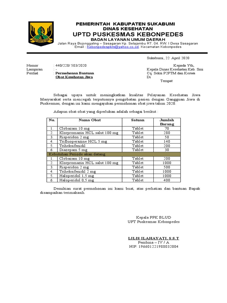 Contoh SURAT Permohonan Obat Jiwa 2020 | PDF Contoh SURAT Permohonan Obat Jiwa 2020 | PDF