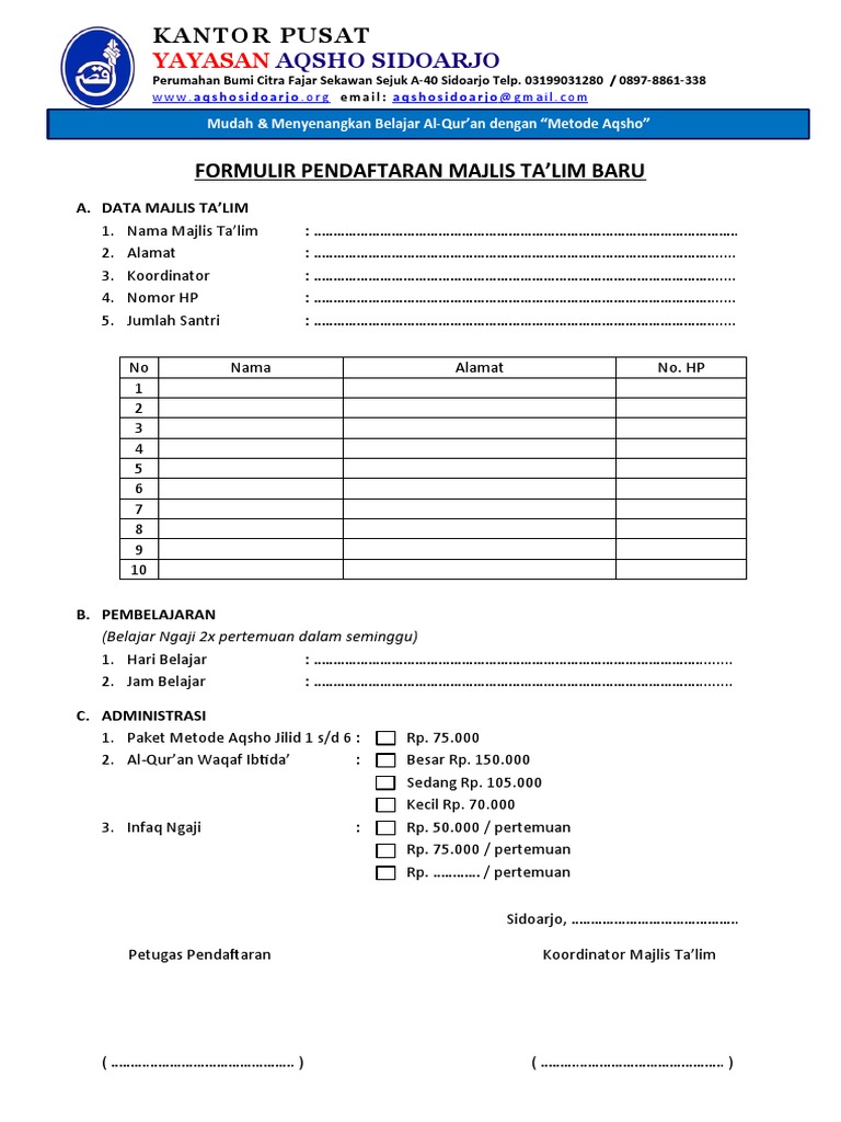 Formulir Majlis Ta Lim Pdf