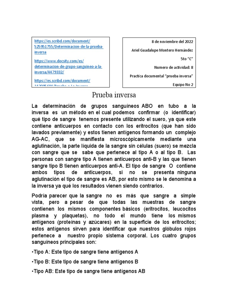 Prueba Inversa | PDF | Sangre | Tipo de sangre