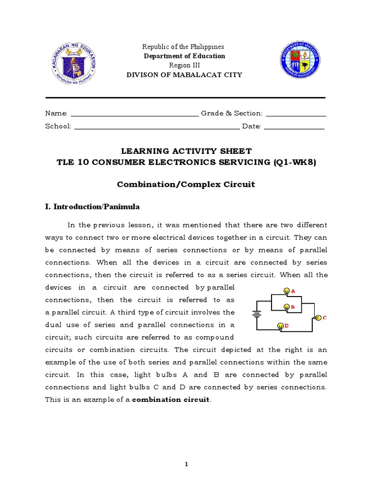 TLE10 Electronics Q1 Wk8 CombinationComplex Circuit - Computation | PDF ...