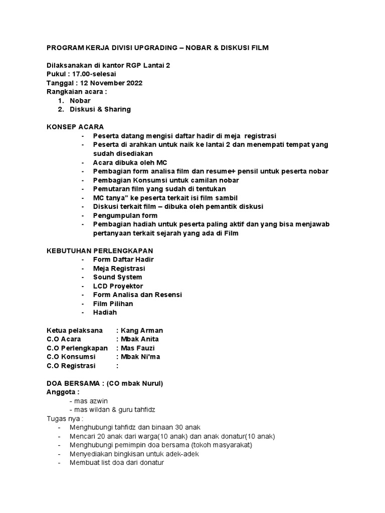 Planning Acara Nobar | PDF
