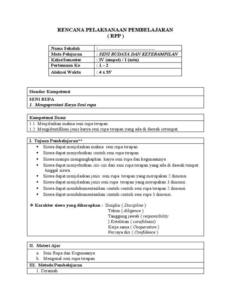 RPP SBK Kelas 4 SD | PDF