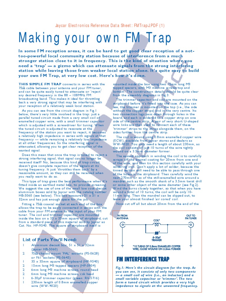 How To Make Your Own FM Trap | PDF | Inductor | Electrical Connector