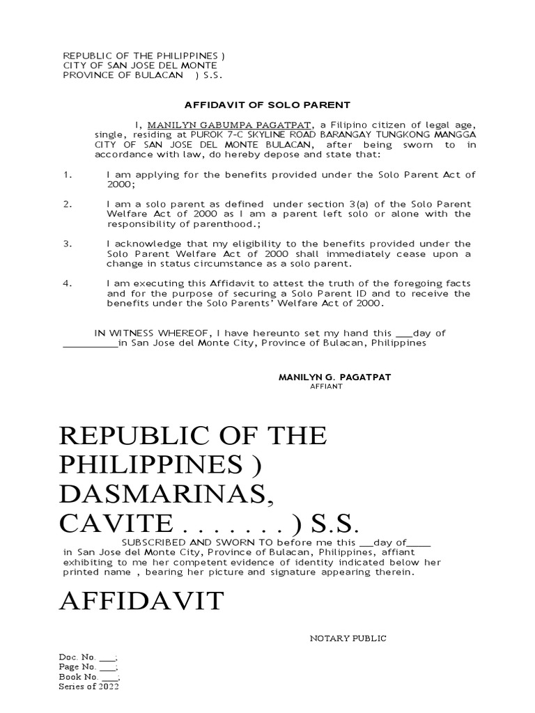 Sample Affidavit of Solo Parent | PDF