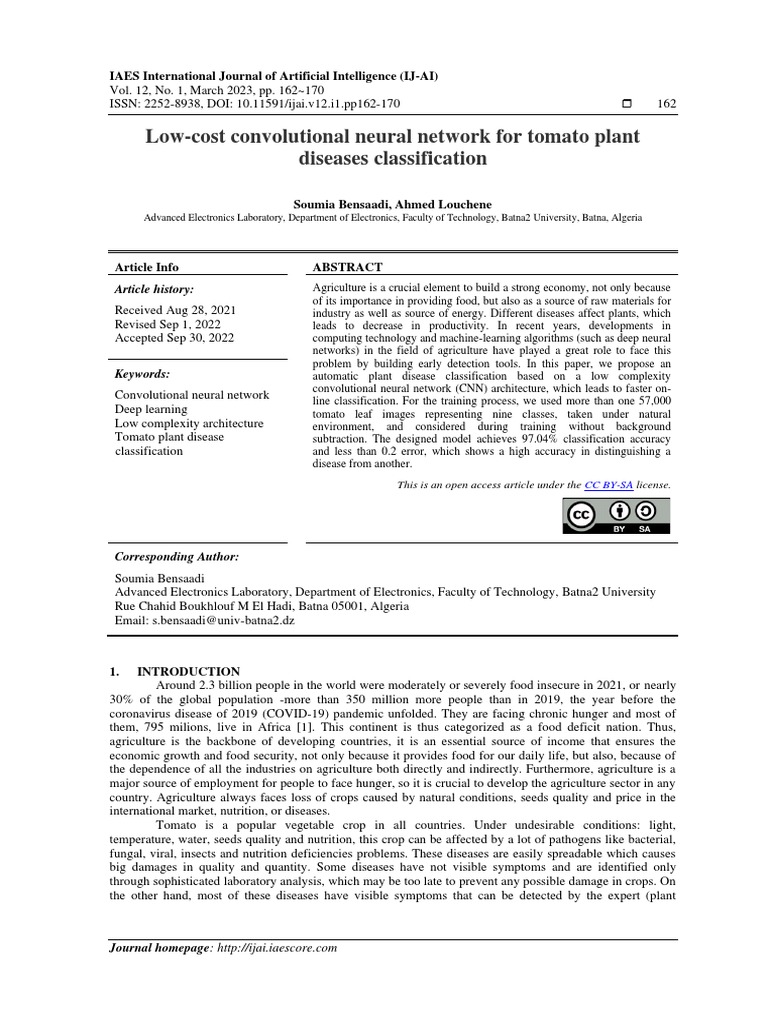 Low-Cost Convolutional Neural Network For Tomato Plant Diseases Classification | PDF | Graphics ...