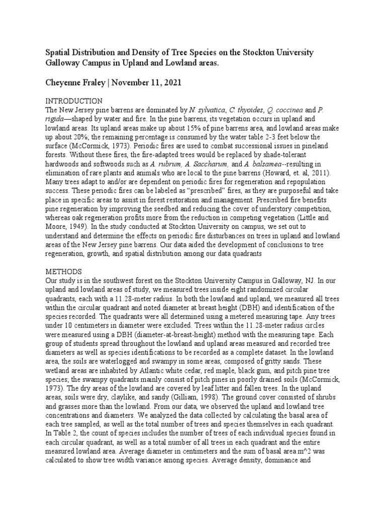 Spatial Distribution and Density of Tree Species On The Stockton ...
