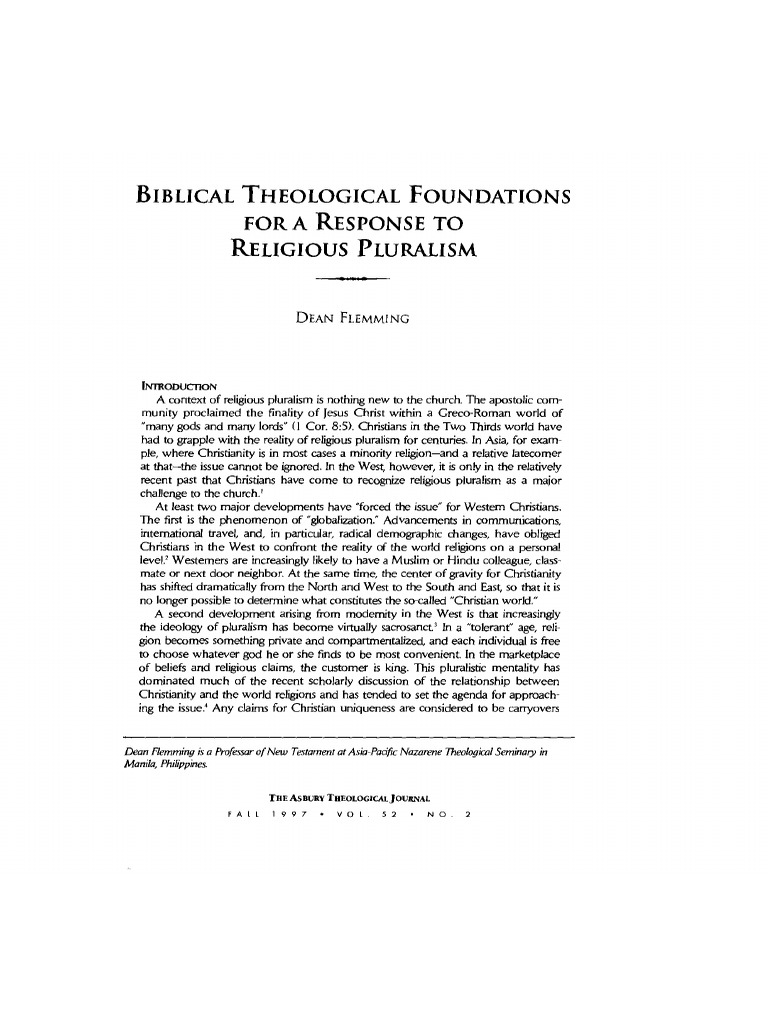 Biblical Theological Foundations For A Response To Religious Plur | PDF ...